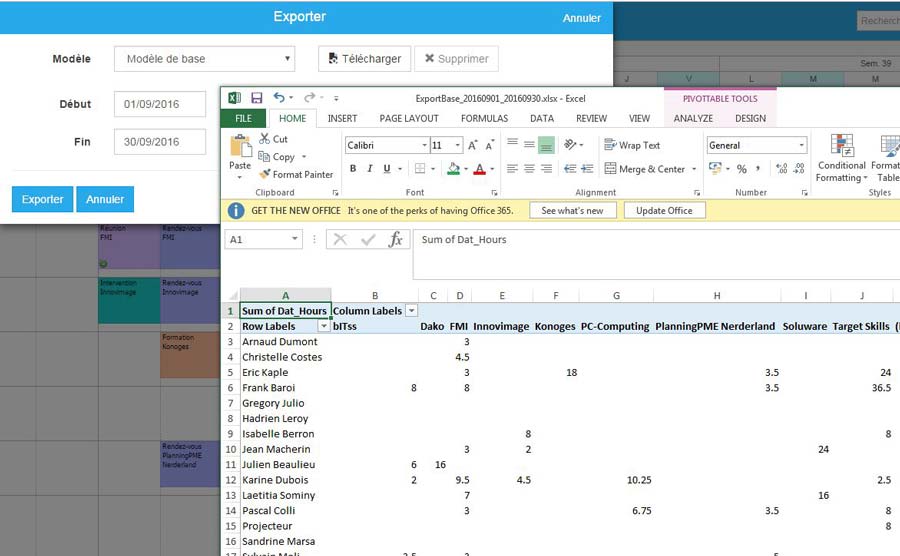 Créer des rapports Excel | PlanningPME Web Access